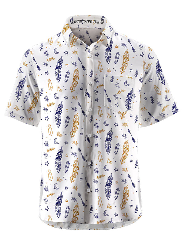 Orionride Feather Print Ultra Lightweight Short Sleeves Hawaiian shirt