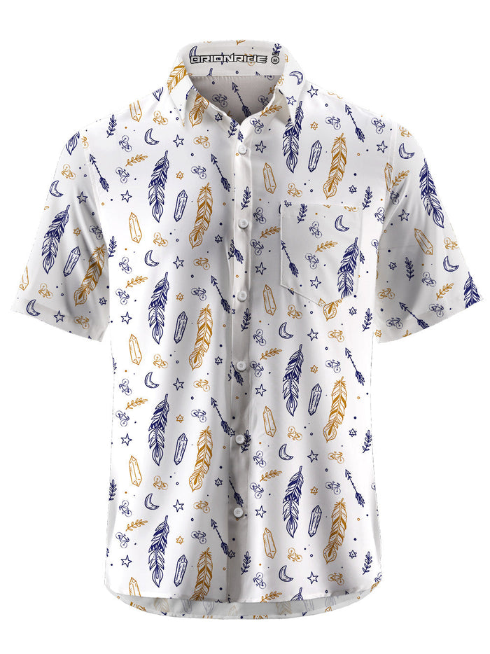 Orionride Feather Print Ultra Lightweight Short Sleeves Hawaiian shirt